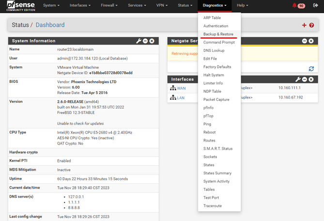 Saving the PFSense Source Config File | FortiConverter Tool 7.2.0 | Fortinet Document Library